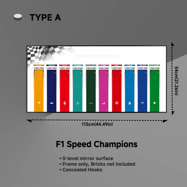 Wall Display Frame for LEGO® F1® Speed Champions F1 Cars Plus