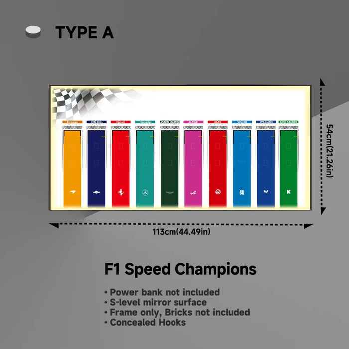 Wall Display Frame for LEGO® F1® Speed Champions F1 Cars Plus