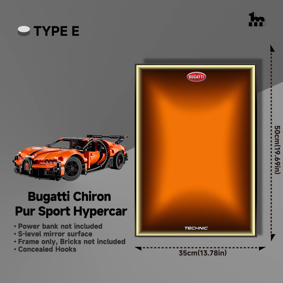 Wall Display frame for LEGO® Technic™ 42222 Bugatti Chiron Pur Sport H